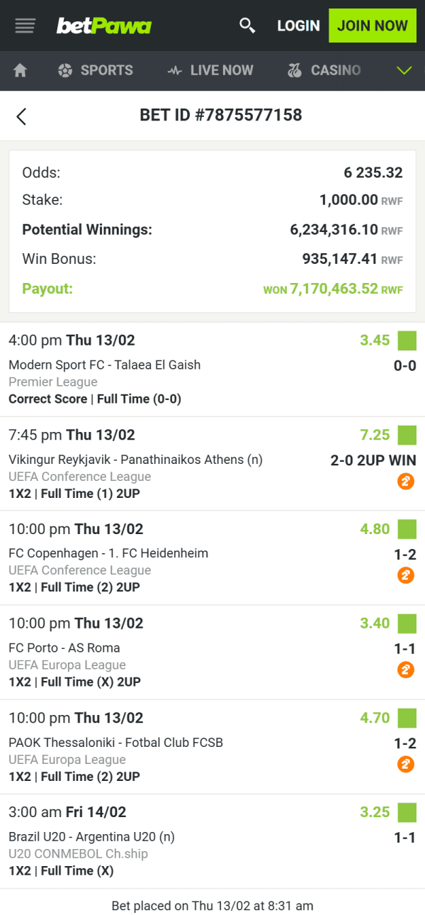 Innocent won 7.17 Million RWF betting on just 6 legs on betPawa ...